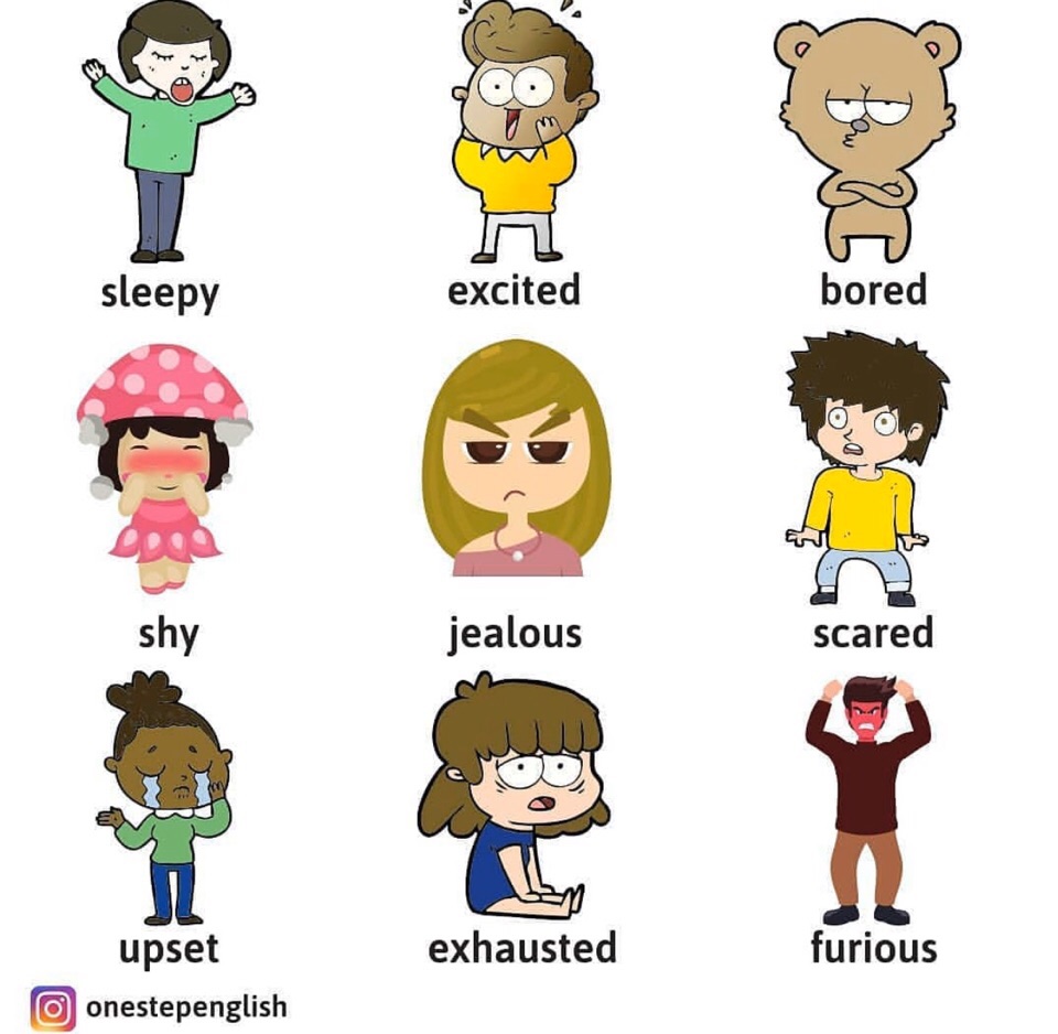 English Vocabulary: How do you feel? sleepy excited bored shy jealous ...