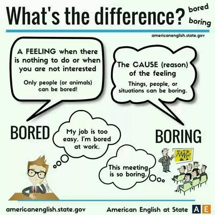 English: Boring or bored? Have you ever felt 'bored'? Have you ever met ...