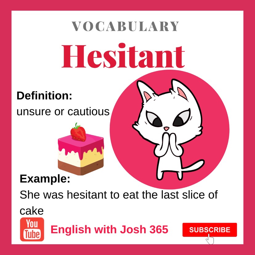 🇺🇸English Vocabulary 🇺🇸 🤔Hesitate means unsure or cautious 🎥 Visit my ...